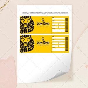 Printable Lion King Ticket, Editable Broadway Surprise Musical Theatre ...