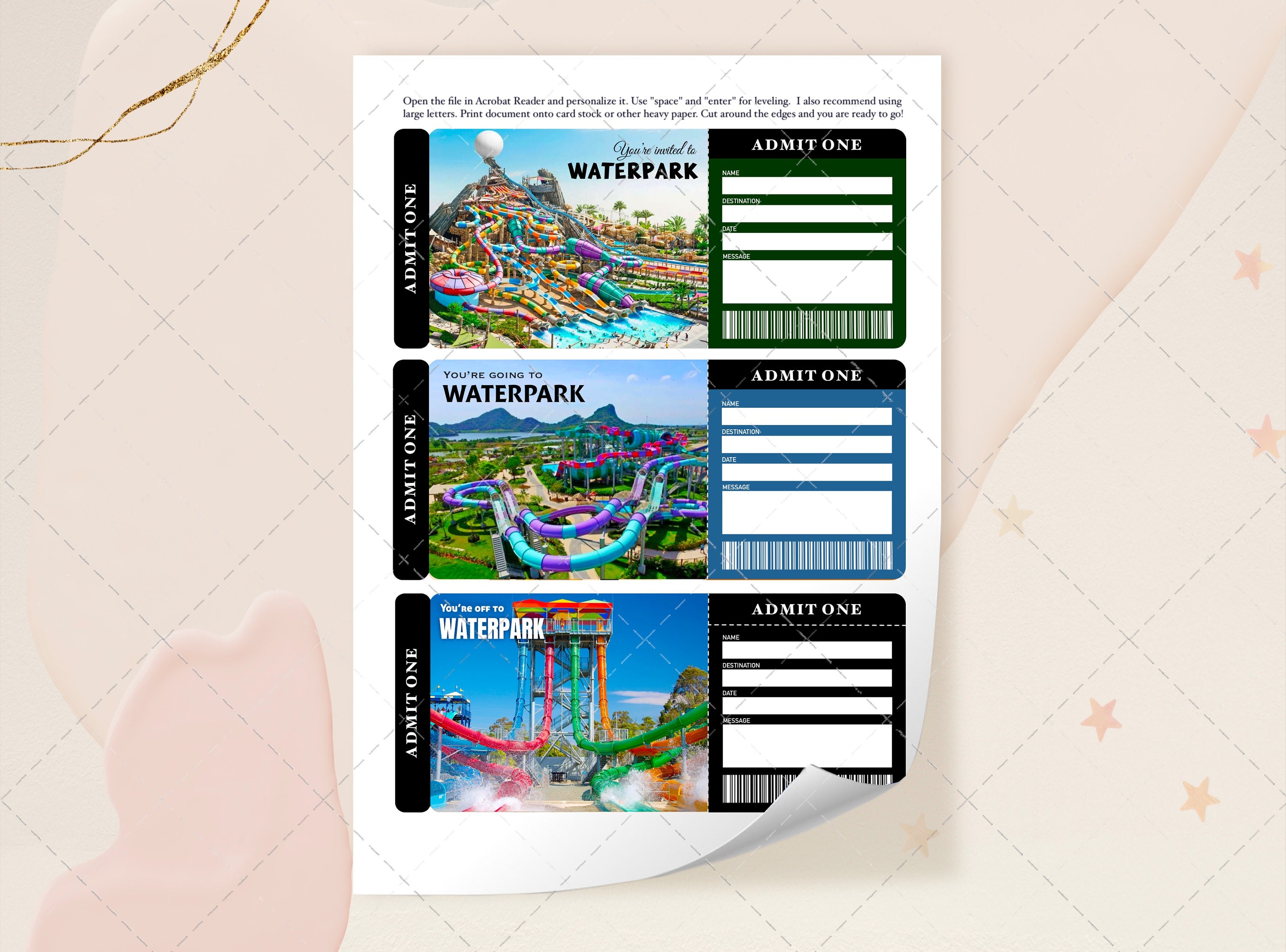 Waterpark Printable Ticket Template, Gift Voucher, Surprise Reveal ...