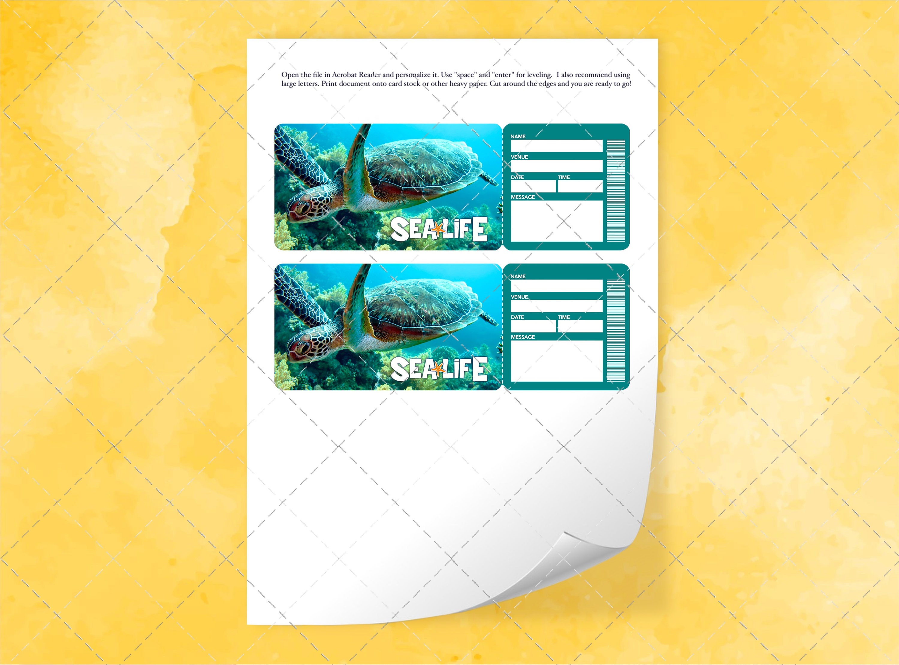 SEA LIFE Aquarium Ticket, Printable Surprise Ticket, Editable Faux ...