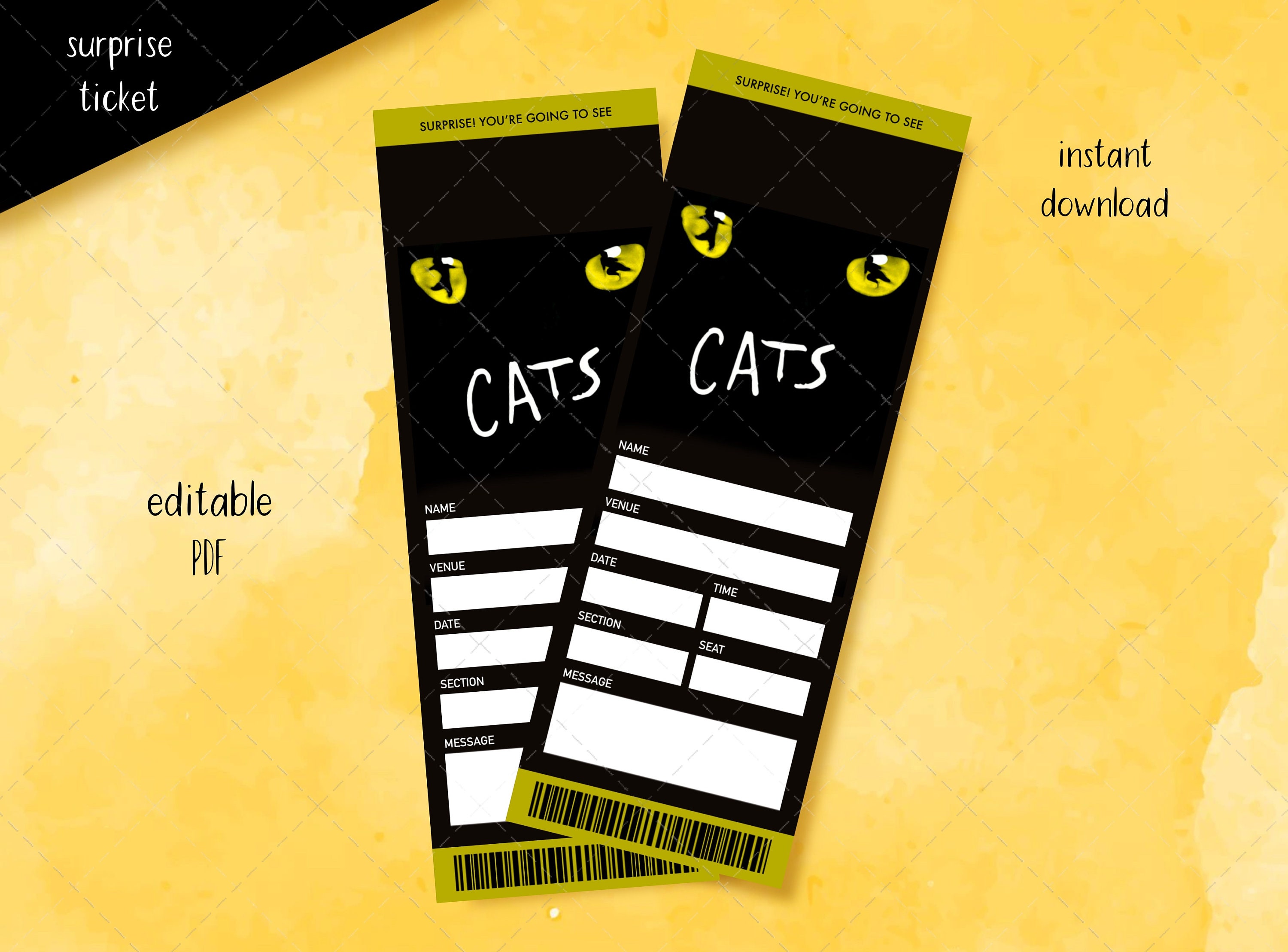 Printable CATS Surprise Ticket, Musical Collectible Theater Ticket ...