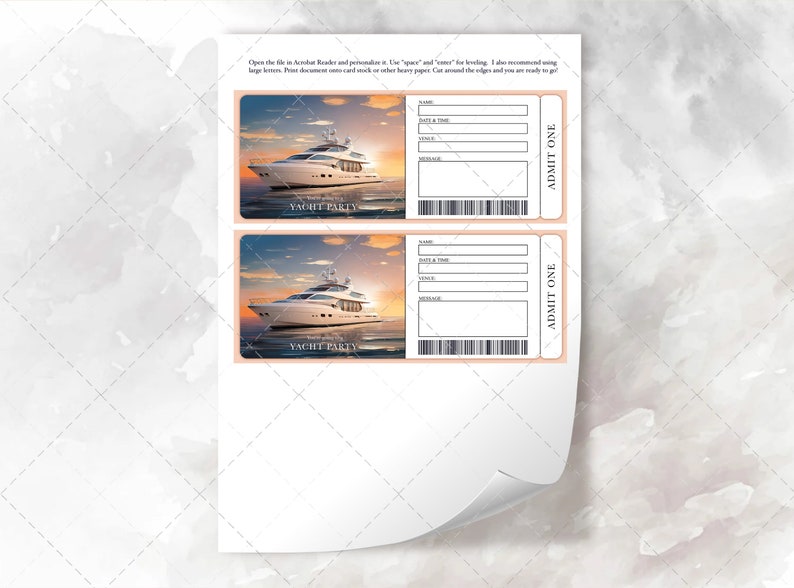 Yacht Party, Surprise Gift Ticket, Printable Editable Ticket, Template ...