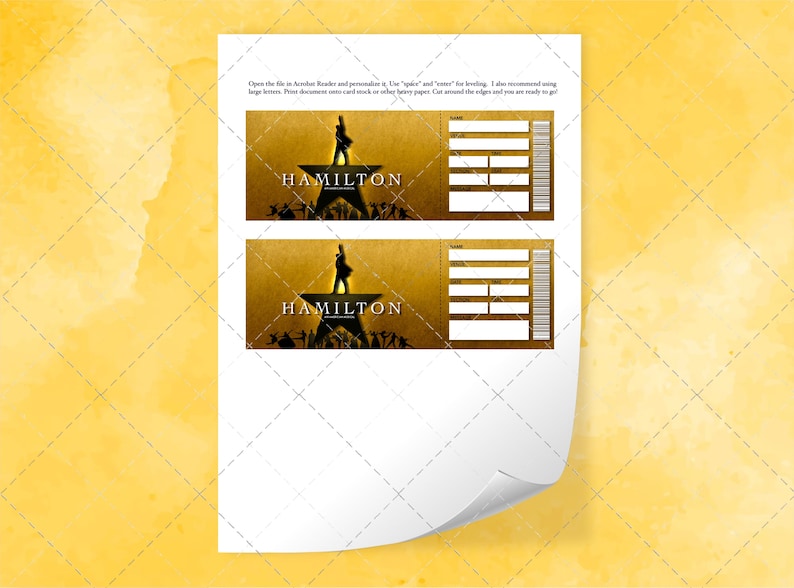 Hamilton Broadway Ticket, Printable Surprise Tickets, Editable Faux ...