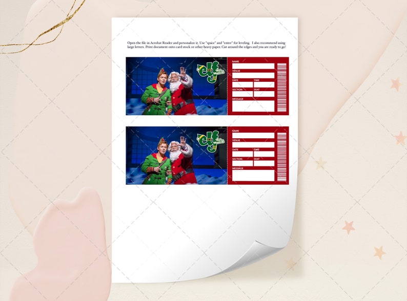 Printable Elf Musical Ticket, Editable Christmas Surprise Musical ...