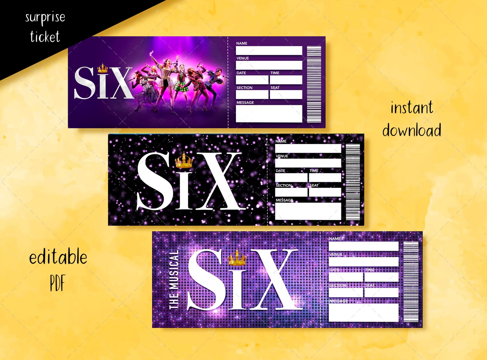 SIX Printable Broadway Surprise Ticket, SIX the Musical Collectible ...