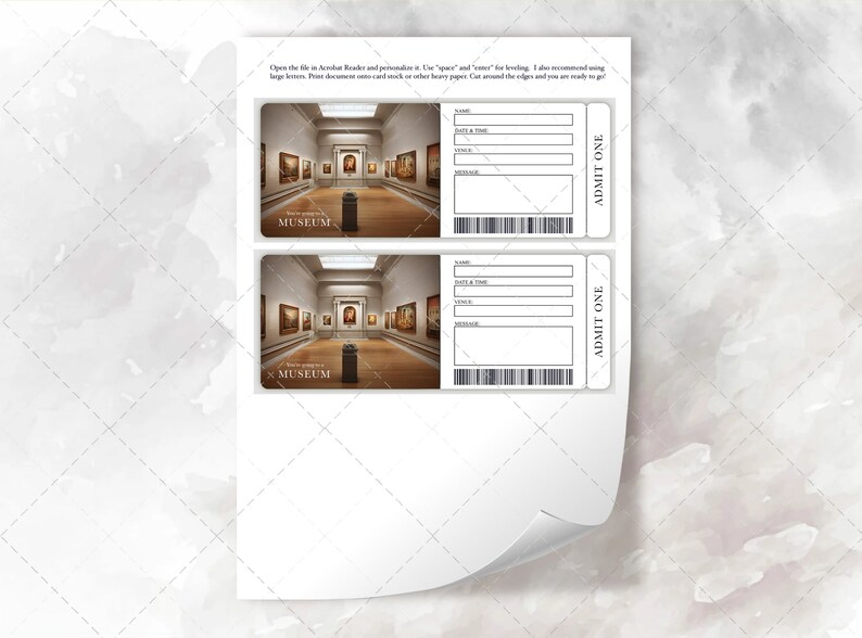 MUSEUM Ticket, Surprise Gift, Printable Editable Ticket, Template ...