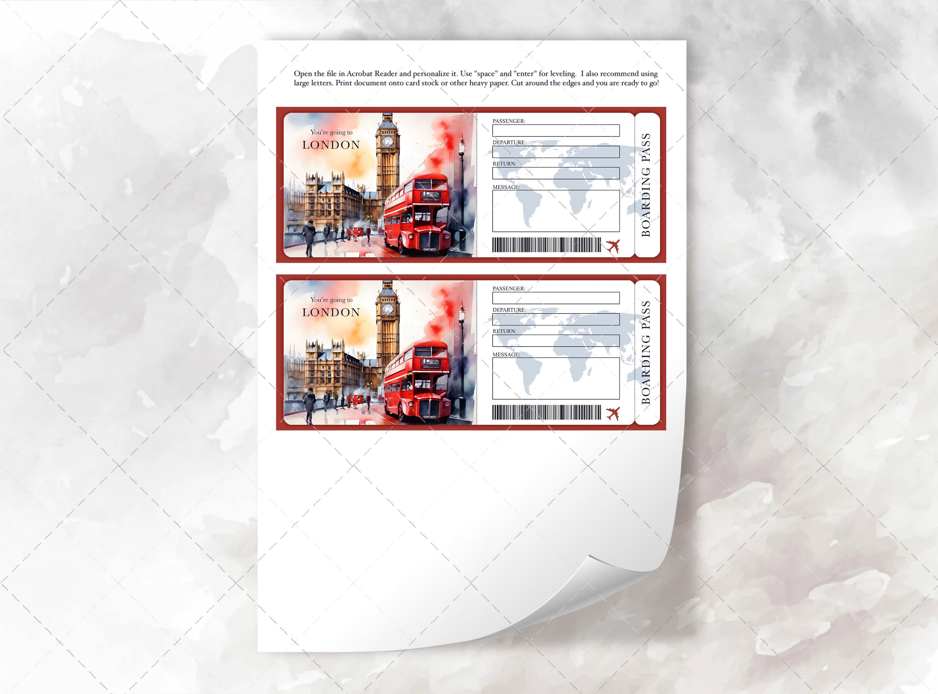 Editable LONDON Boarding Pass Template, Printable Airline Ticket ...