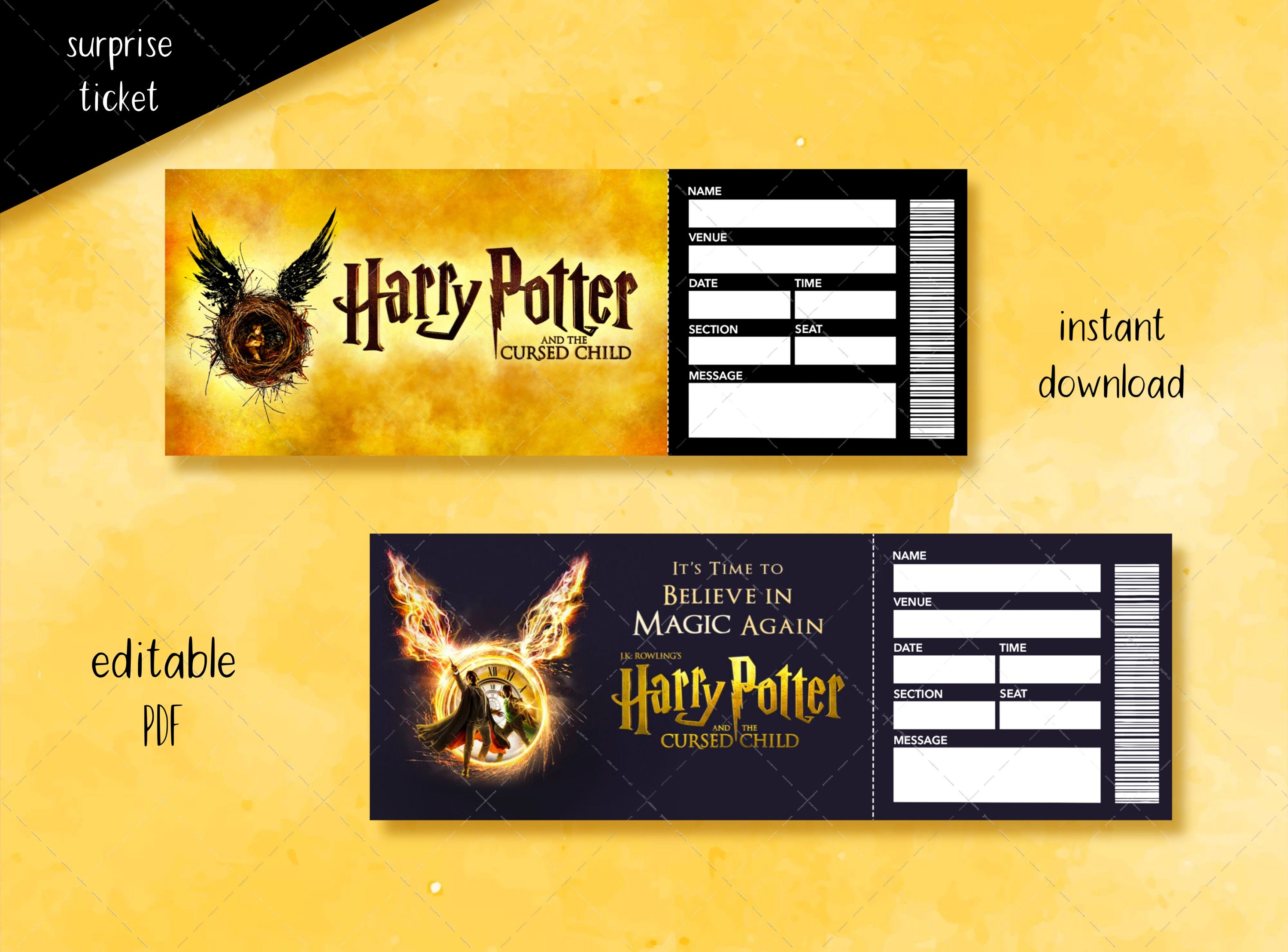 Printable Cursed Child Musical Ticket, Editable Broadway Surprise Musical Theatre, Faux Ticket ...