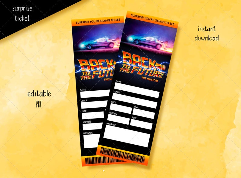 Printable Back to the Future Ticket, Musical Ticket, Editable Musical ...