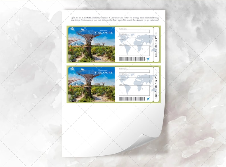 SINGAPORE Editable Ticket, Boarding Pass Template, Printable Airline ...