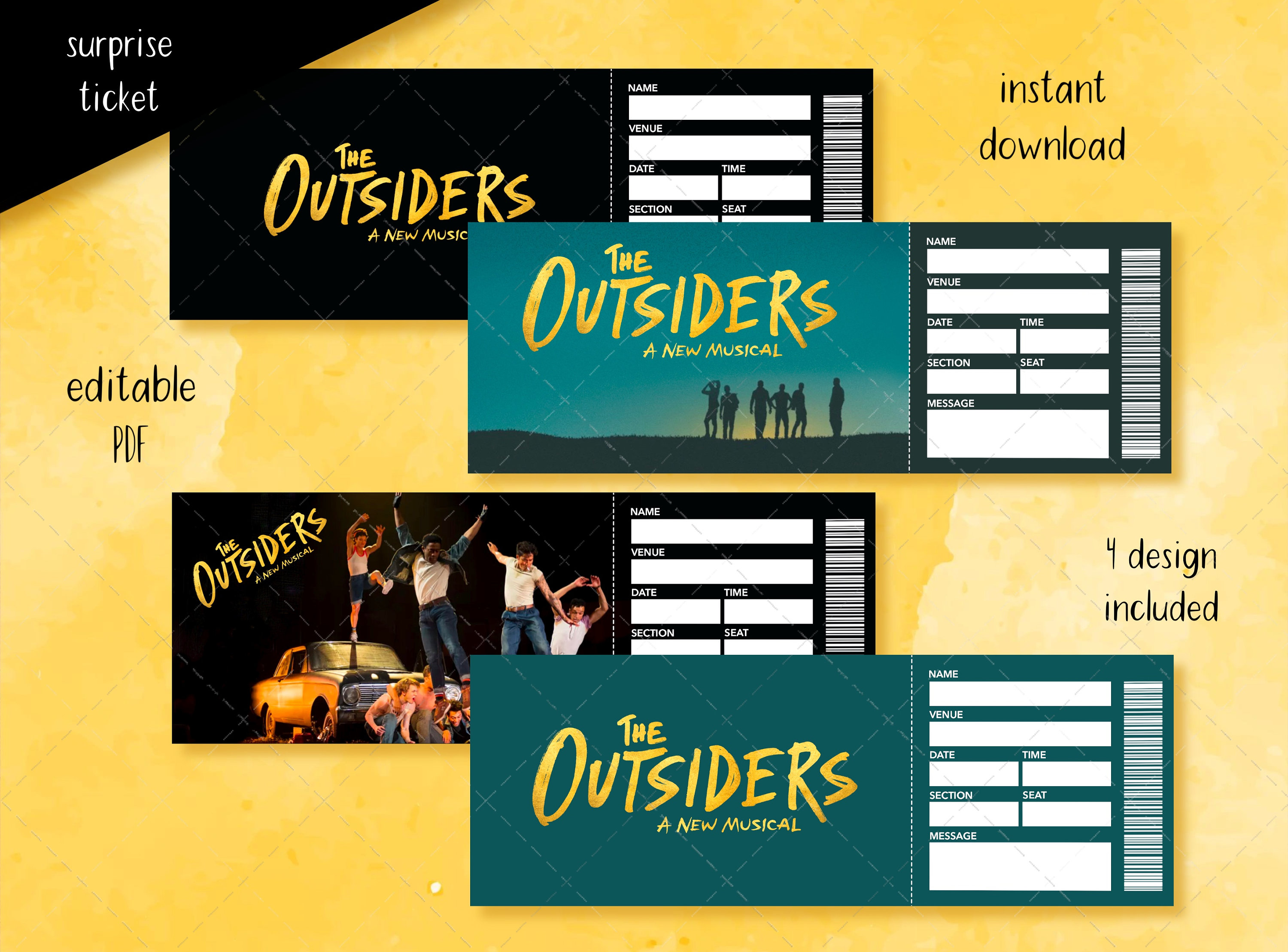 Printable OUTSIDER Ticket, Editable Broadway Surprise Musical Theatre ...