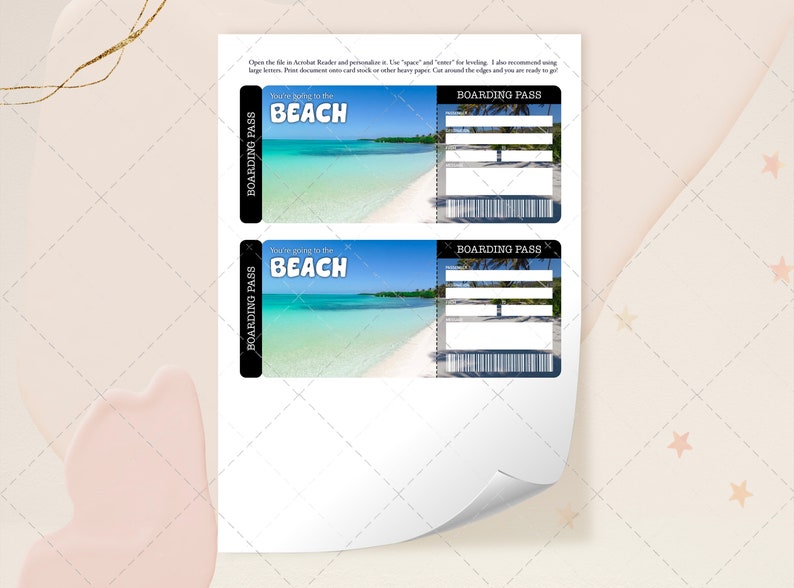 Printable BEACH VACATION Surprise Reveal Ticket, TROPICAL Vacation Gift ...