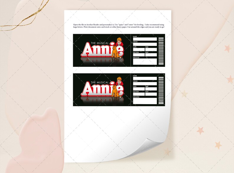 Printable Annie Musical Ticket, Editable Broadway Surprise Musical ...
