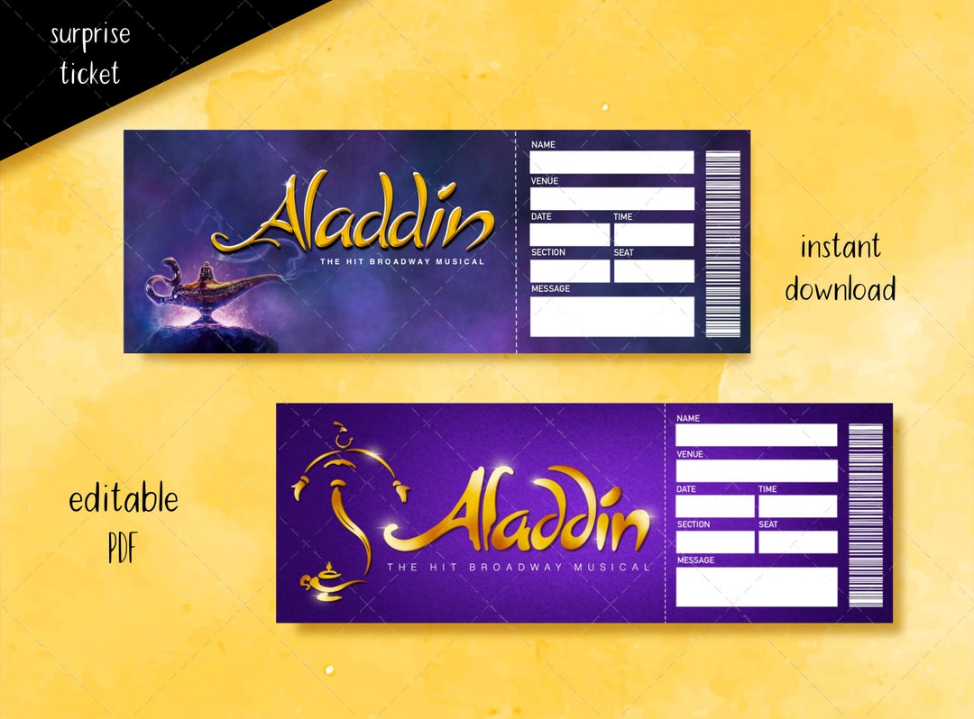 Printable Aladdin Ticket, Editable Broadway Surprise Musical Theatre ...