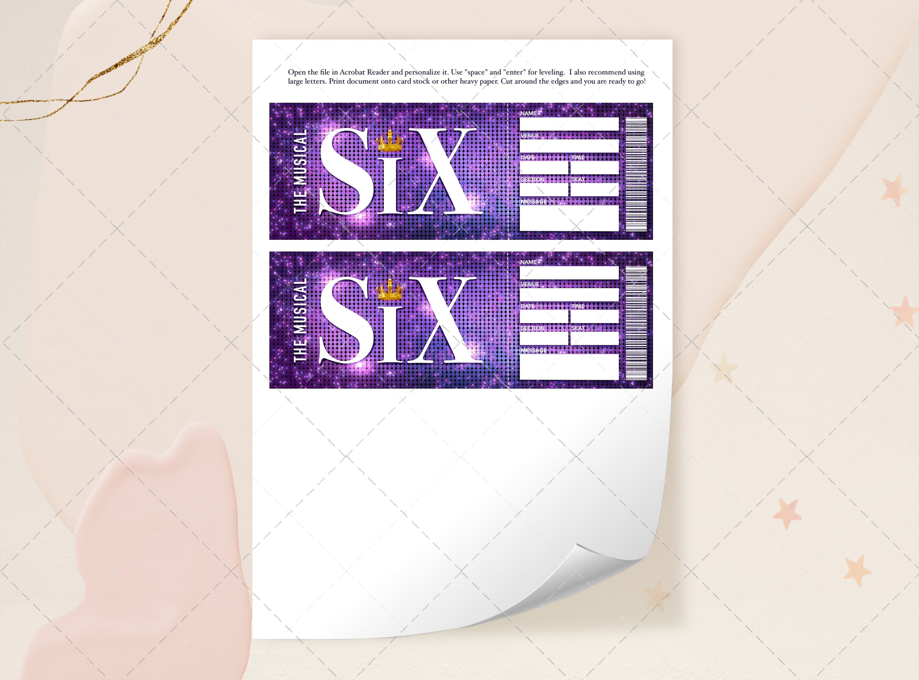 SIX Printable Broadway Surprise Ticket, SIX the Musical Collectible ...