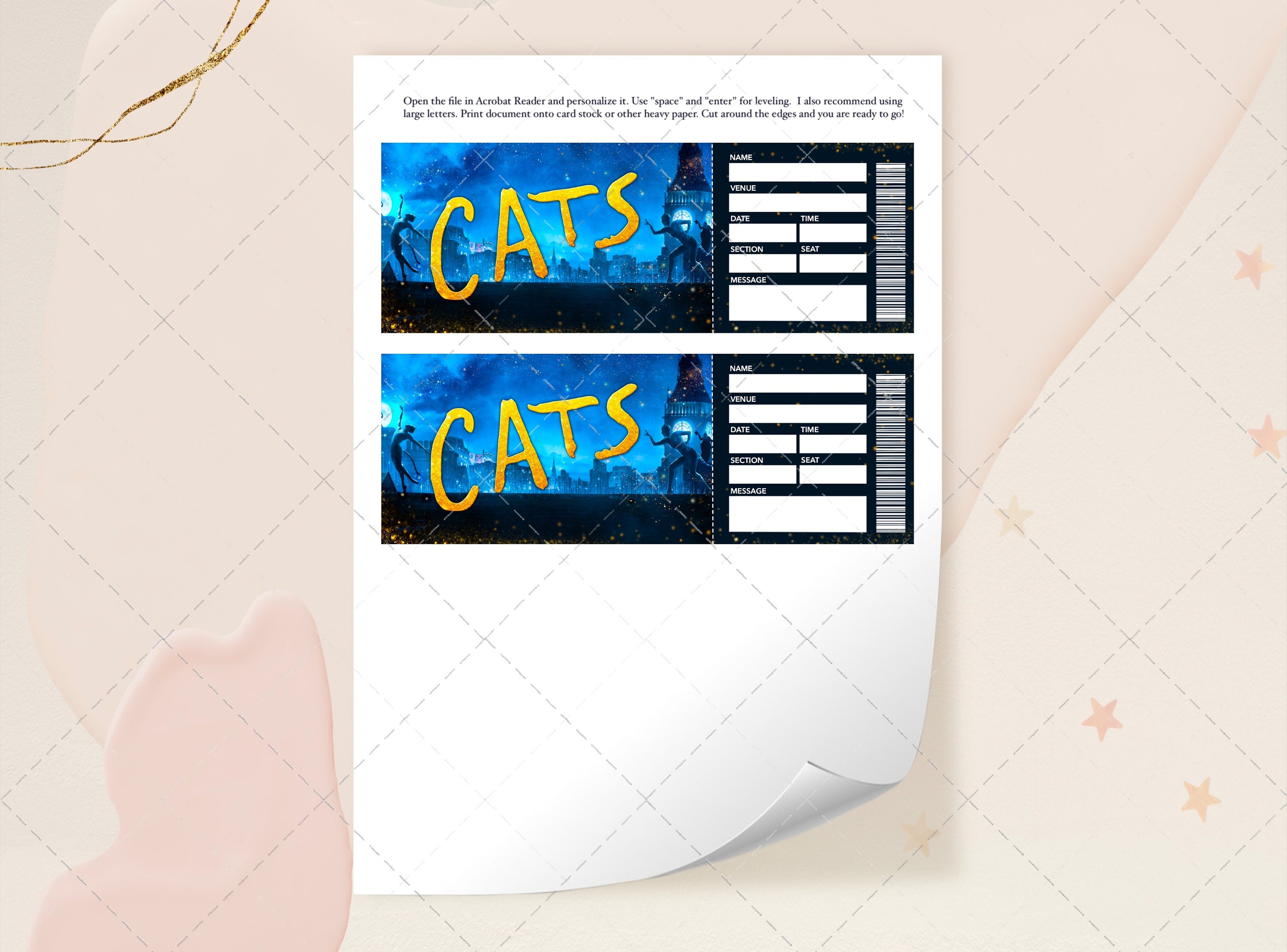 Printable CATS Musical Ticket, Editable Musical Theatre Faux Event ...
