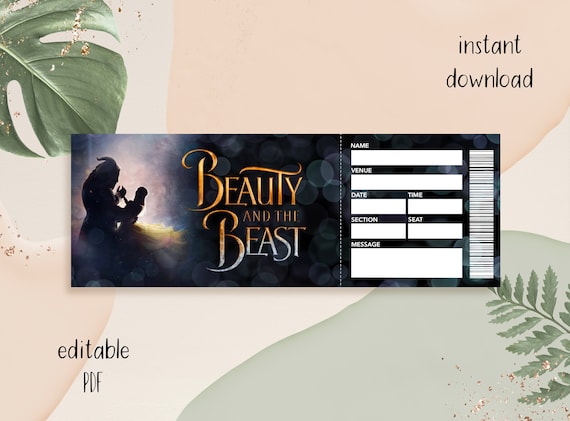 Printable Beauty and Beast Ticket Editable Broadway Ticket - Etsy