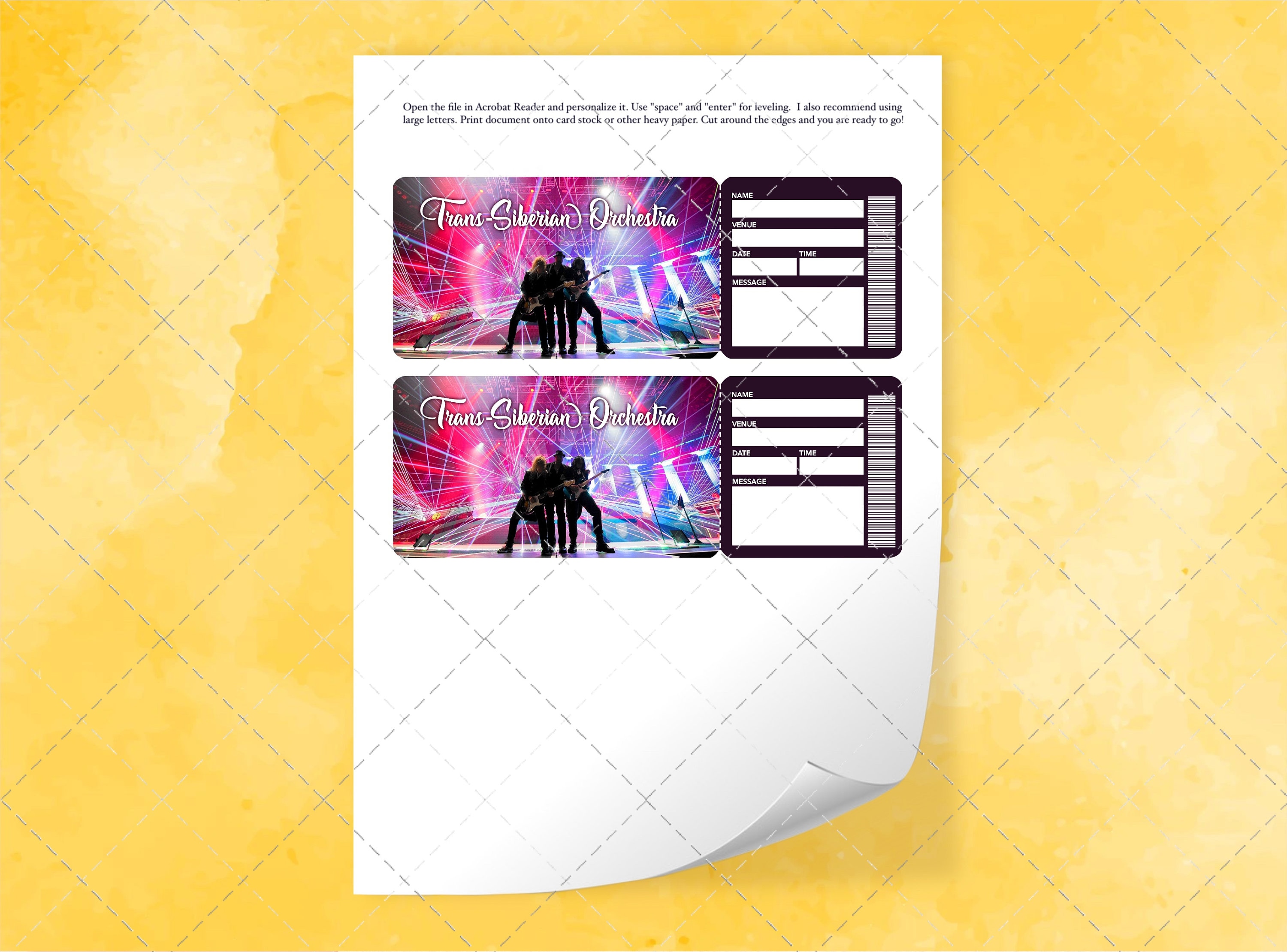 Printable Trans Siberian Orchestra Ticket, Editable Surprise Event ...