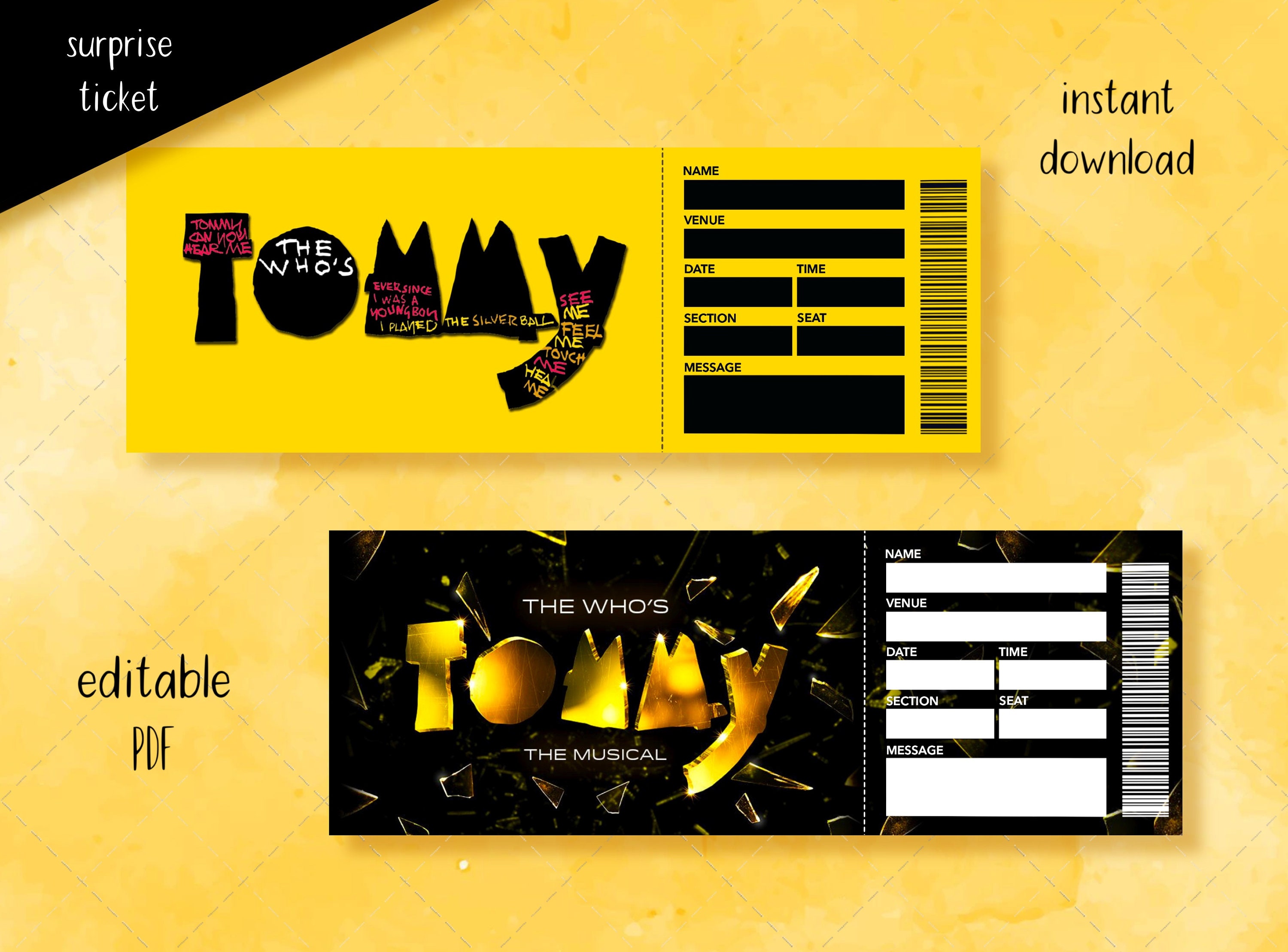 Printable Ticket, the Who is Tommy Musical, Editable Broadway Surprise ...
