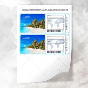 Editable MALDIVES Ticket, Trip Surprise Gift, Printable Airline Ticket ...
