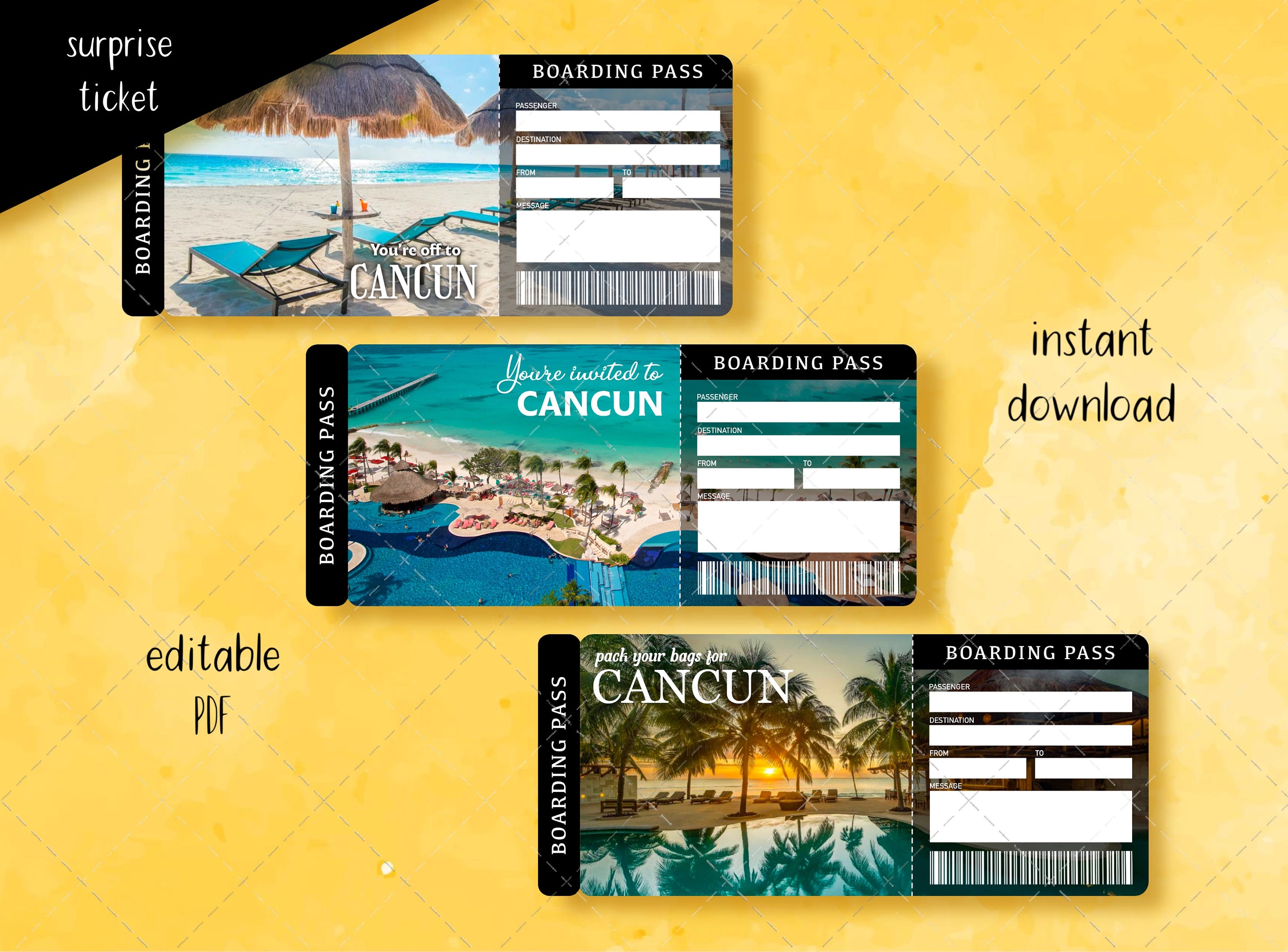Printable CANCUN Surprise Trip Gift Ticket, Boarding Pass, Printable ...