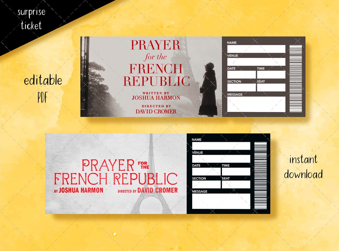 Printable Prayer for the French Republic Ticket, Editable Broadway ...
