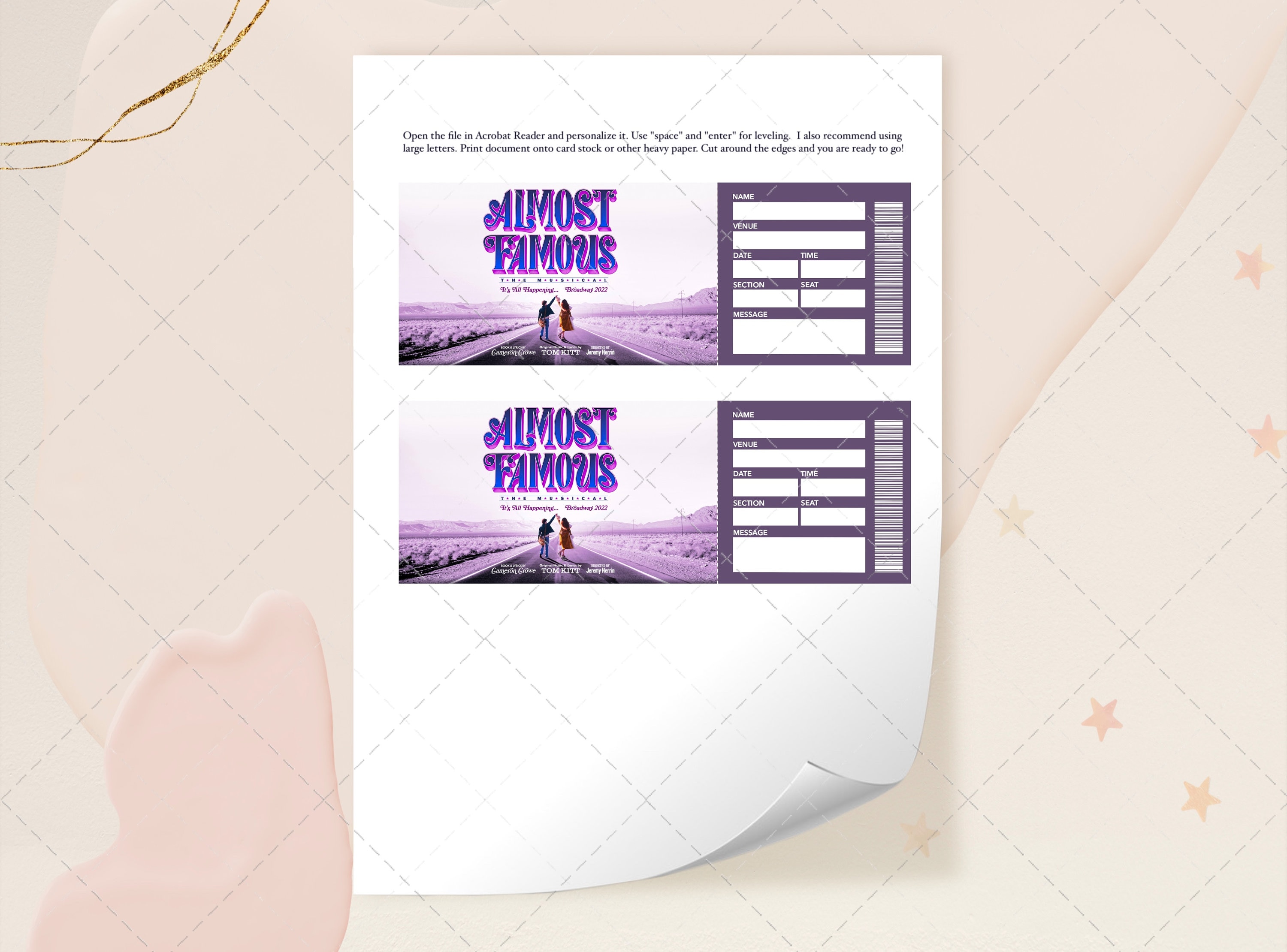 Printable Almost Famous Ticket Editable Surprise Ticket - Etsy