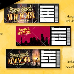 Printable New York Broadway Ticket, Surprise Musical Collectible ...
