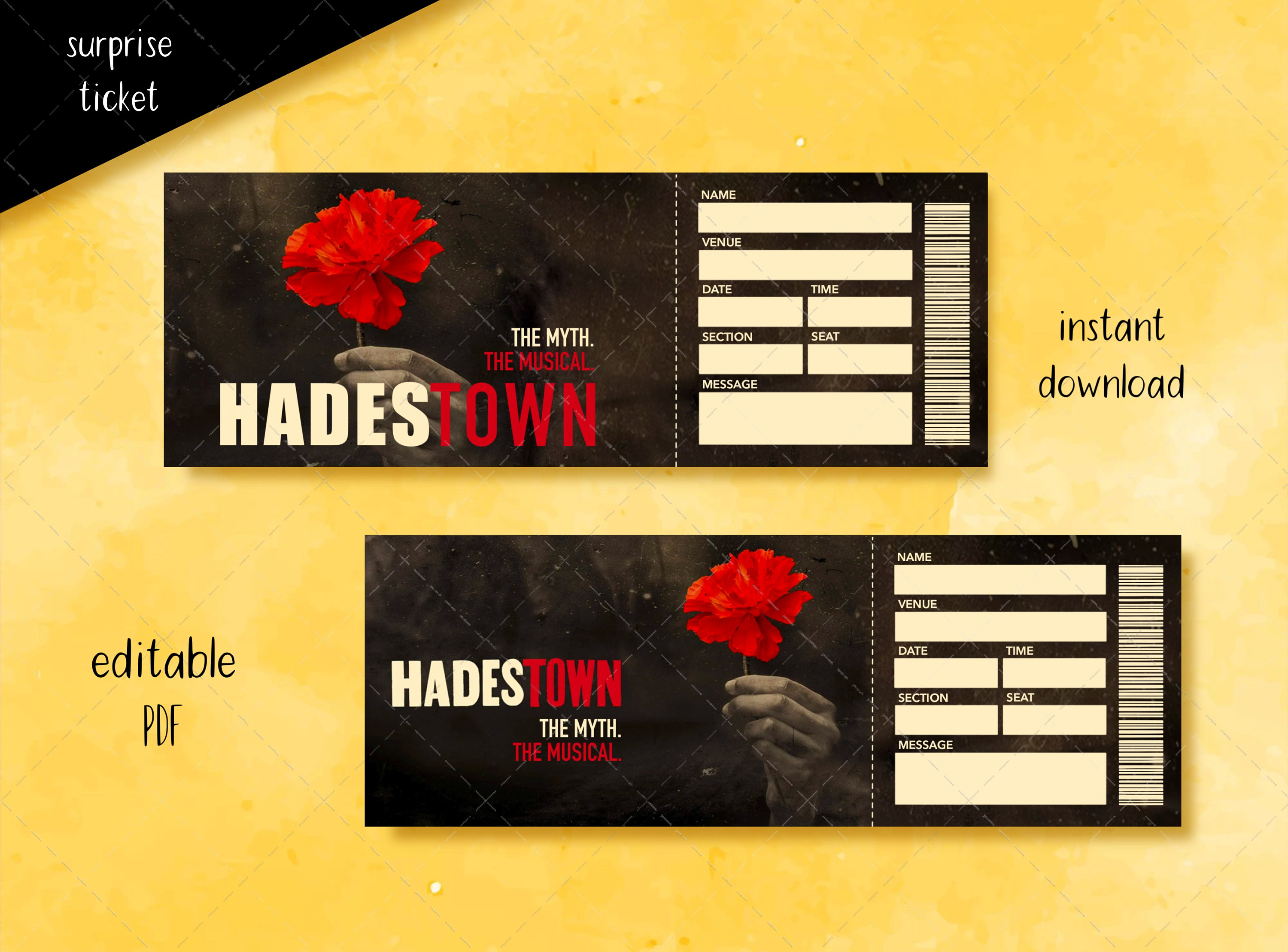 Printable Hadestown Broadway Ticket, Hadestown Surprise Musical Collectible Theater Ticket ...