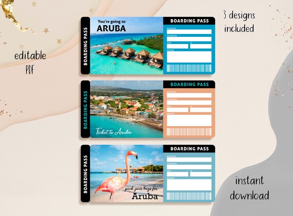 Aruba Tickets Printable Editable Ticket Surprise Vacation - Etsy