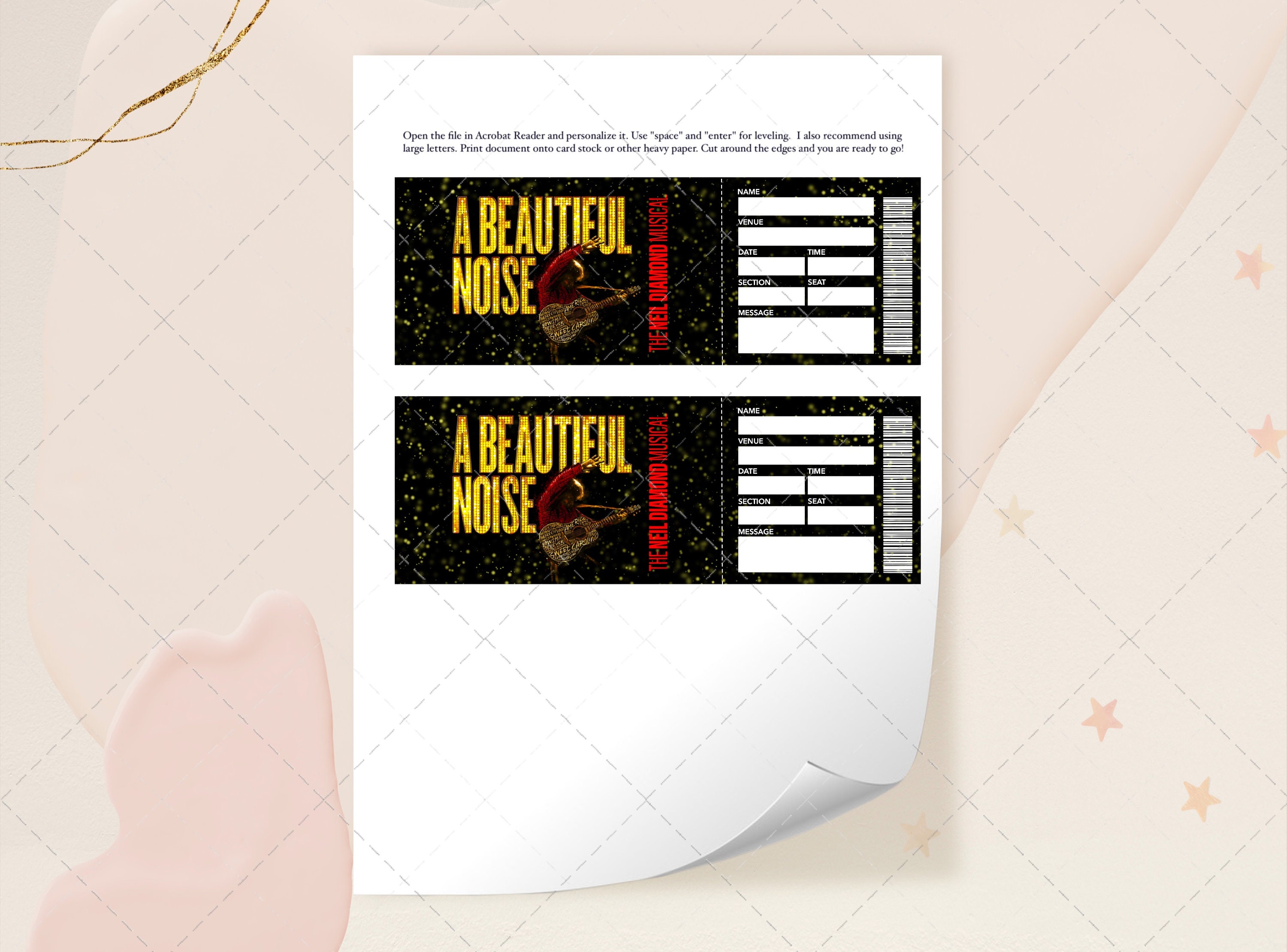 Printable A BEAUTIFUL Noise Broadway Surprise Ticket, Musical ...