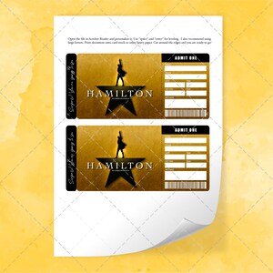 Hamilton Broadway Ticket, Printable Surprise Tickets, Editable Faux ...