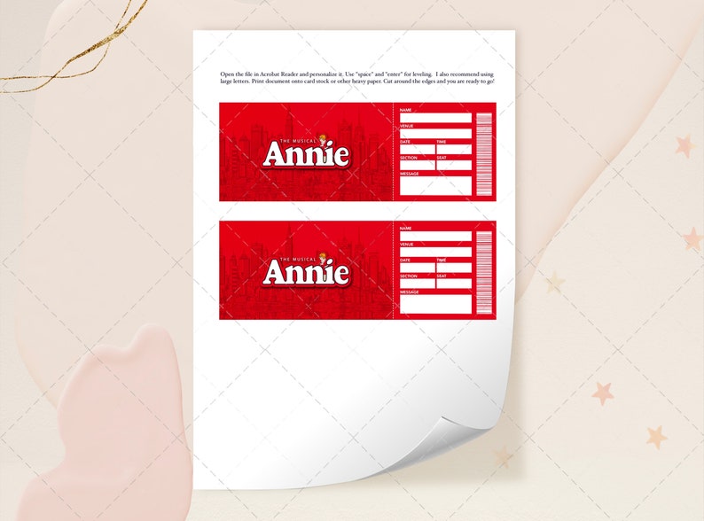 Printable Annie Musical Ticket, Editable Broadway Surprise Musical ...