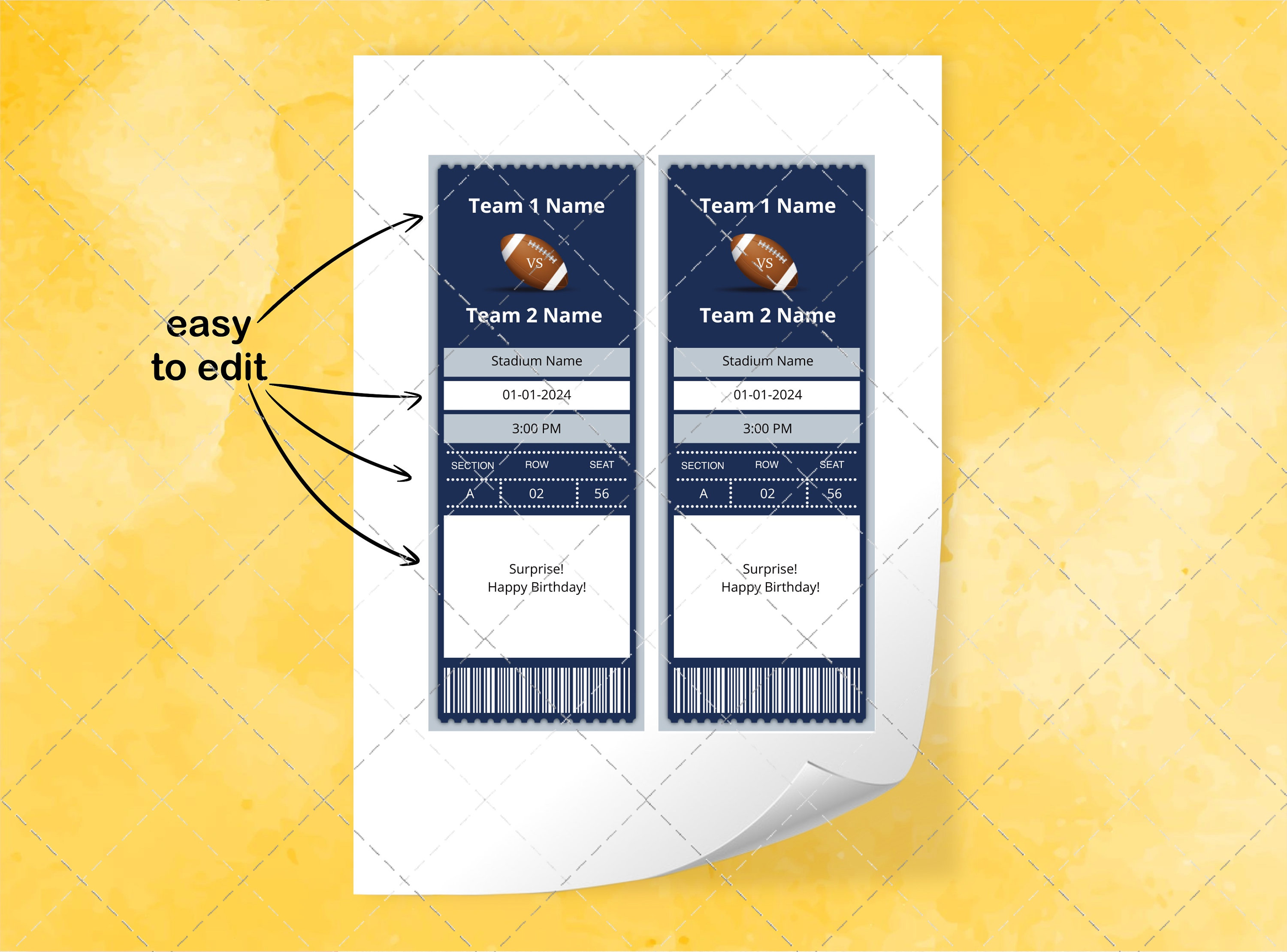 Printable Dallas Colors Surprise Ticket, Editable Surprise Ticket, Faux ...