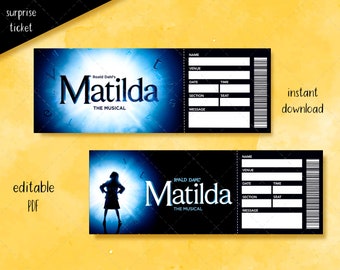 Matilda Printable Broadway Surprise Ticket. Editable Musical Theatre Faux Event Admission ...