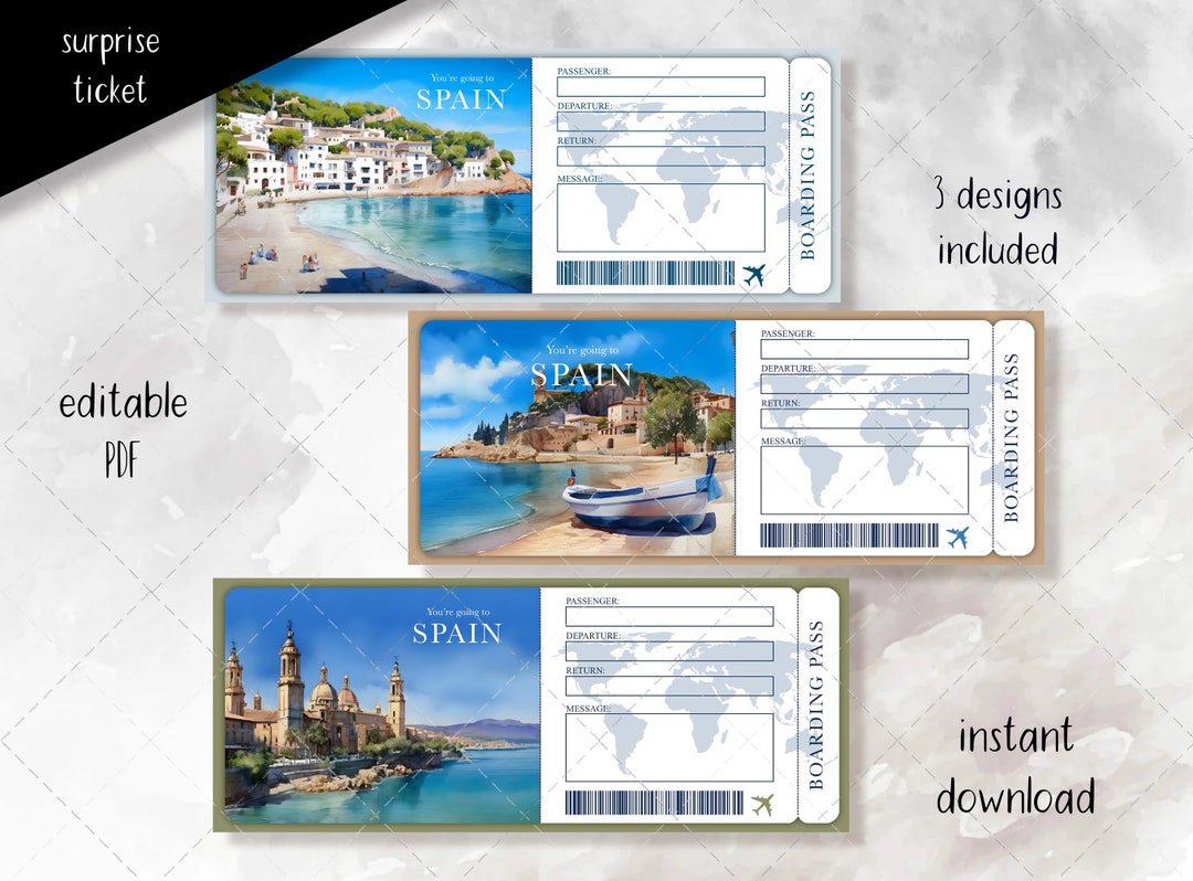 SPAIN Surprise Trip Gift Ticket, Boarding Pass, Trip Ticket, Vacation ...