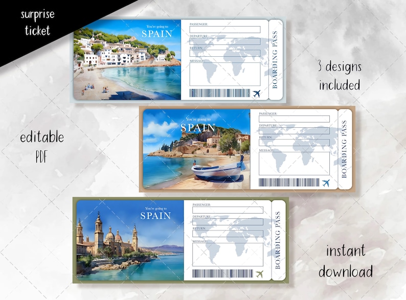 SPAIN Surprise Trip Gift Ticket, Boarding Pass, Trip Ticket, Vacation ...