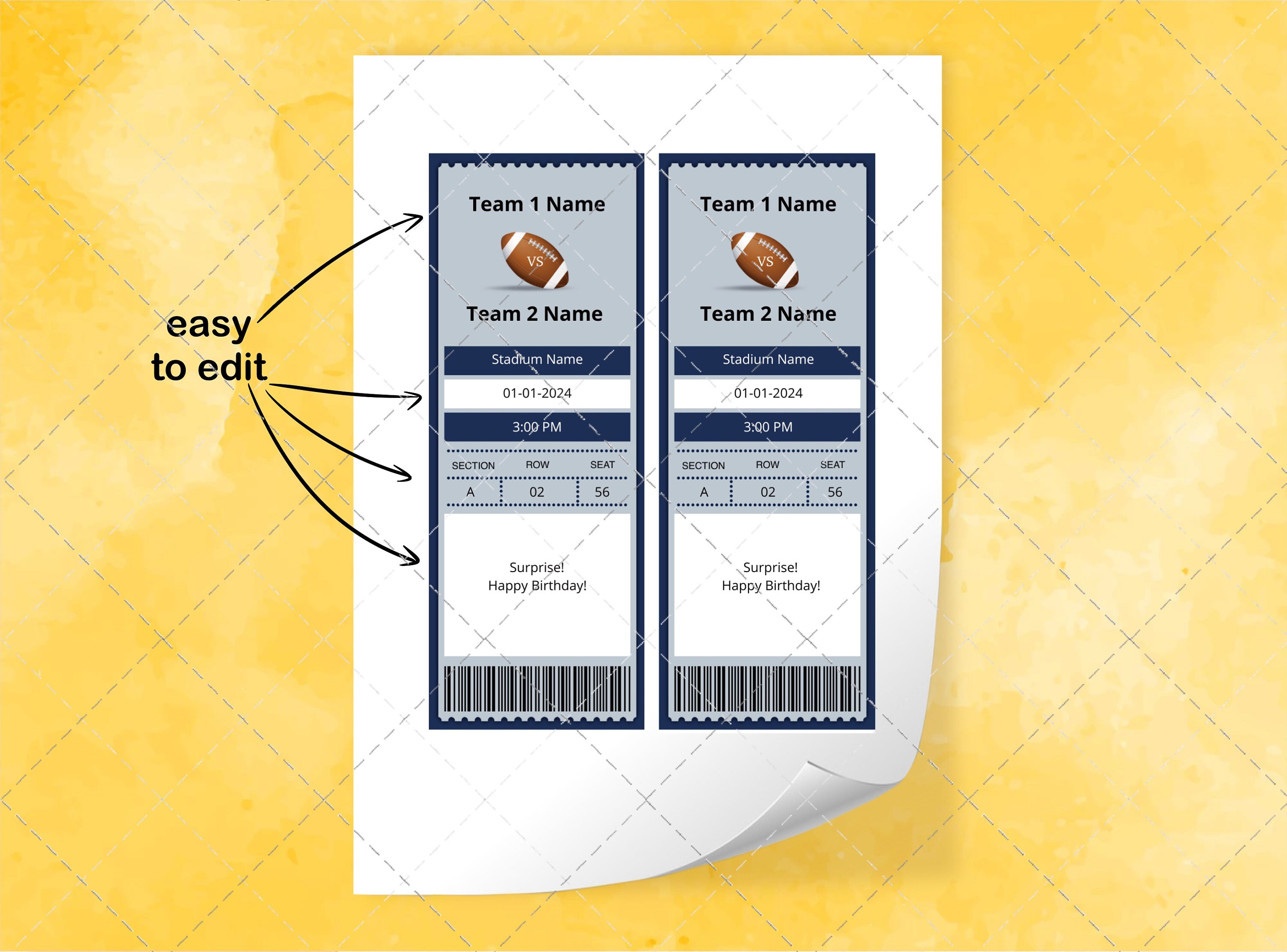 Printable Dallas Colors Surprise Ticket, Editable Surprise Ticket, Faux ...