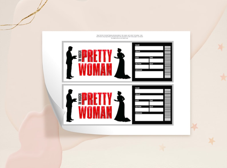 Printable Pretty Woman Musical Ticket, Editable Broadway Surprise ...