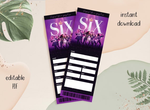 Printable SIX Broadway Ticket Editable Surprise Musical - Etsy
