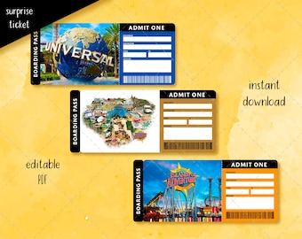 Printable UNIVERSAL STUDIOS Surprise Trip Ticket, Universal Gift Ticket ...