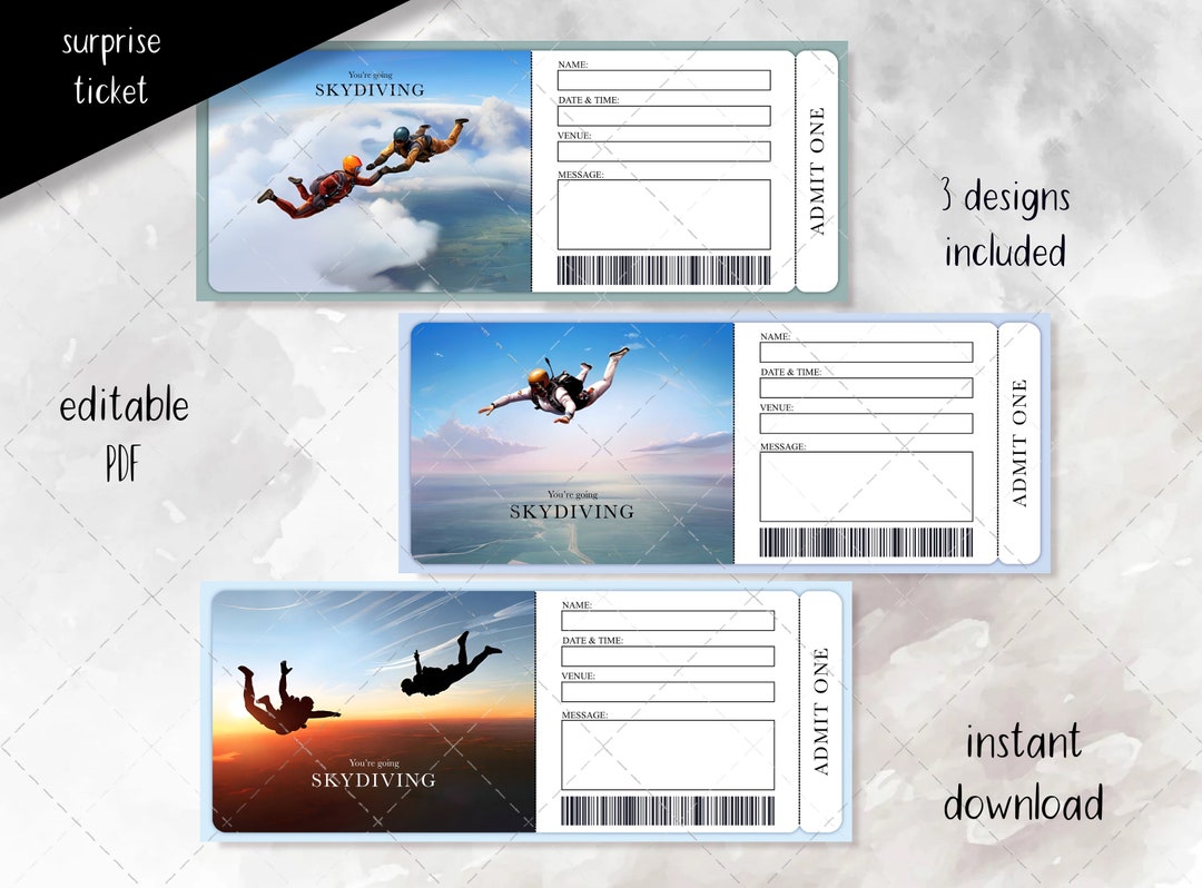SKYDIVING Surprise Gift Ticket, Surprise Reveal Ticket, Gift Voucher ...