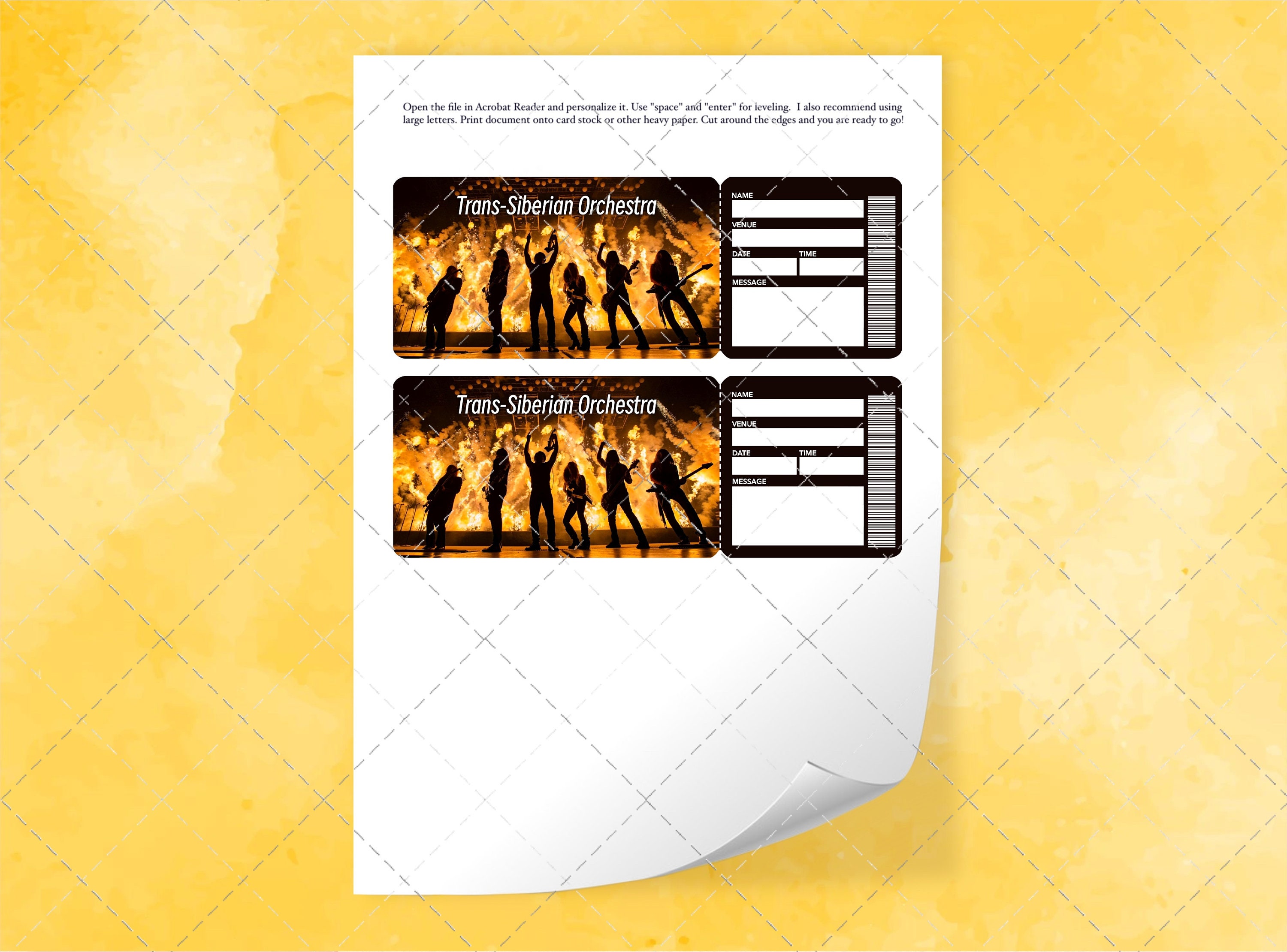 Printable Trans Siberian Orchestra Ticket, Editable Surprise Event ...