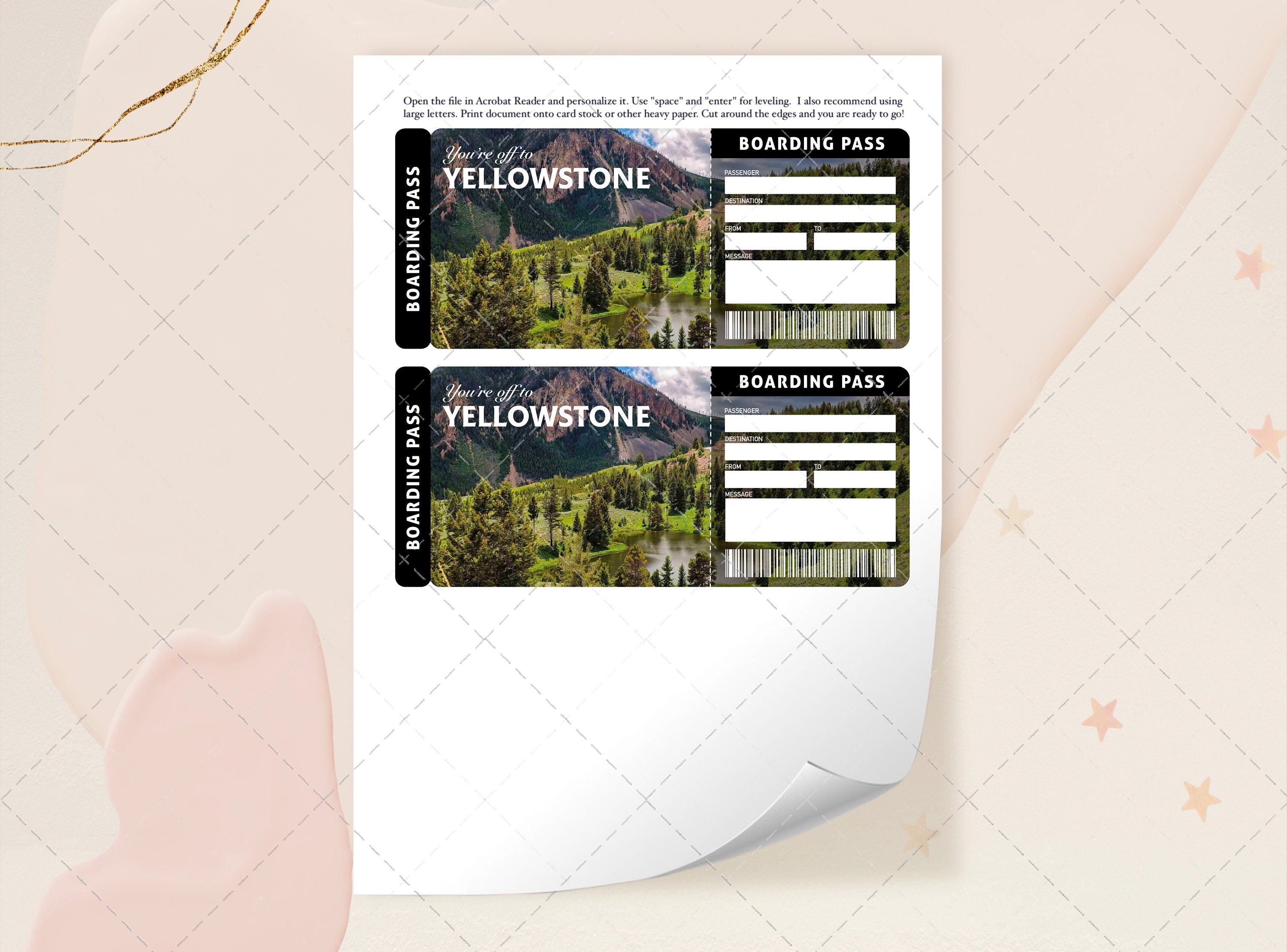 Printable YELLOWSTONE Surprise Trip Gift Ticket, Boarding Pass, Trip ...