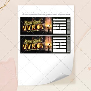 Printable New York Broadway Ticket, Surprise Musical Collectible ...