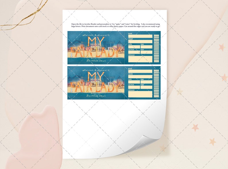 MY FAIR LADY Printable Musical Ticket Editable Broadway - Etsy