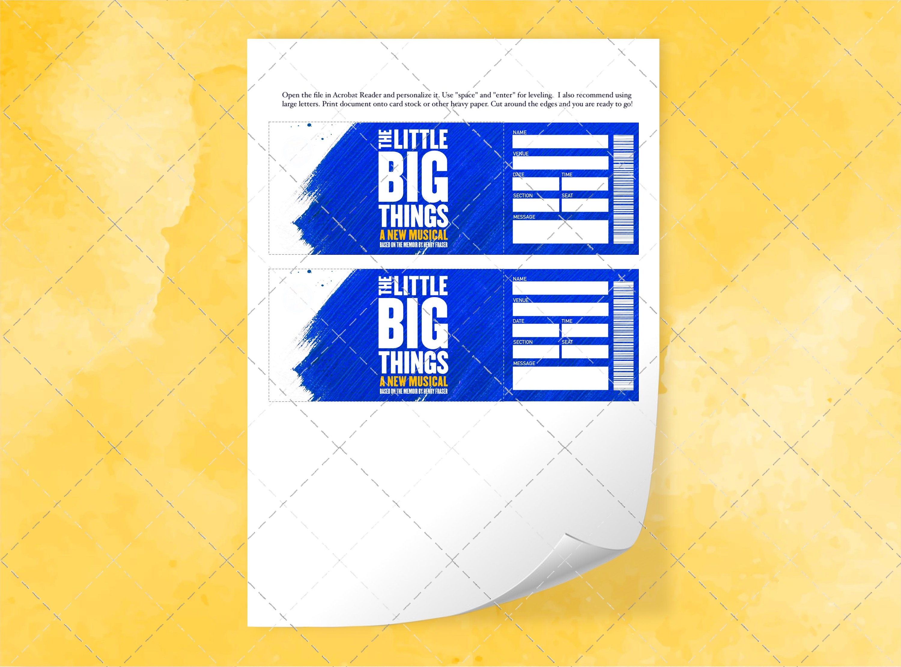Printable the LITTLE Big THINGS Ticket, Editable Surprise Musical ...