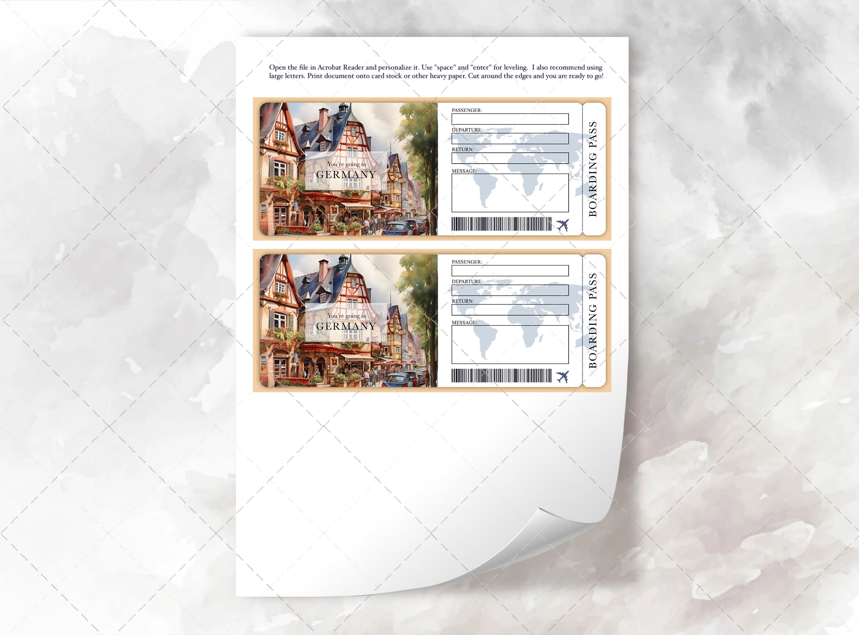DEUTSCHLAND Bearbeitbares Ticket, Bordkartenvorlage, druckbares ...