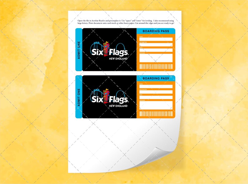 SIX Flags Ticket, Printable Surprise Ticket, Editable Faux Event ...