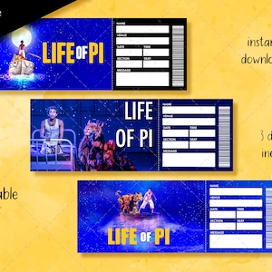 Printable LIFE OF PI Musical Ticket, Editable Broadway Surprise Musical ...