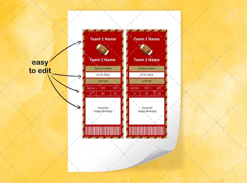 Editable San Francisco Colors Football Game Ticket, Printable Ticket ...